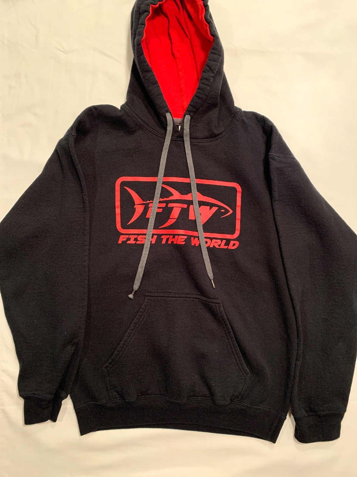 Fish The World FTW Hoodie Sweatshirt Black W/ Red Logo W/ Red Hood Men ...