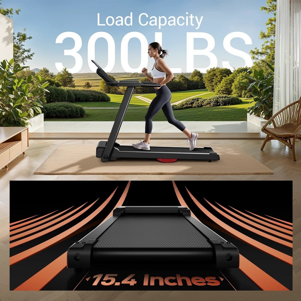 3.0HP Brushless Foldable Home Treadmill | 300LB Capacity | HR Monitor ...