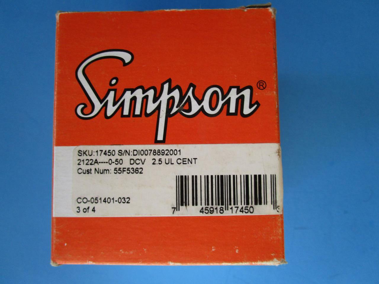 SIMPSON 0-50 VOLT 2 1/2 INCH DC PANEL METER MODEL 2122A SKU 17450 NIB ...