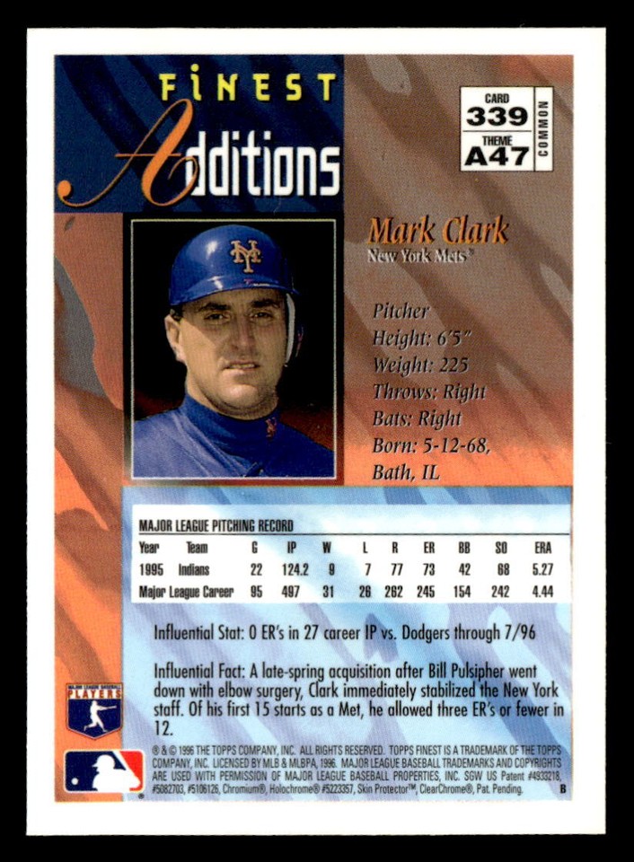 Mark Clark 1996 Topps Finest Card #339 New York Mets | eBay