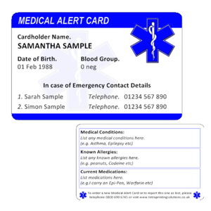 MEDICAL ALERT CARD GENERIC | eBay