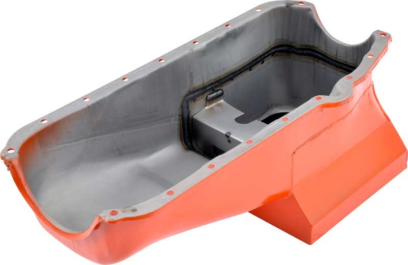 1958-79 Chevrolet Small Block; Orange Painted Oil Pan; 7 Quart; Driver ...