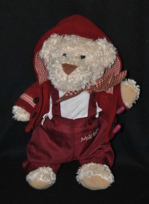Peluche doudou ours Martin DAMART salopette veste bordeaux noeud 36 cm ...