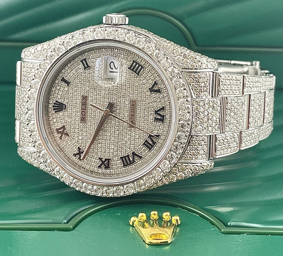 Rolex Men's Datejust II Oyster 41mm Iced Out 18ct Genuine Diamonds Ref ...