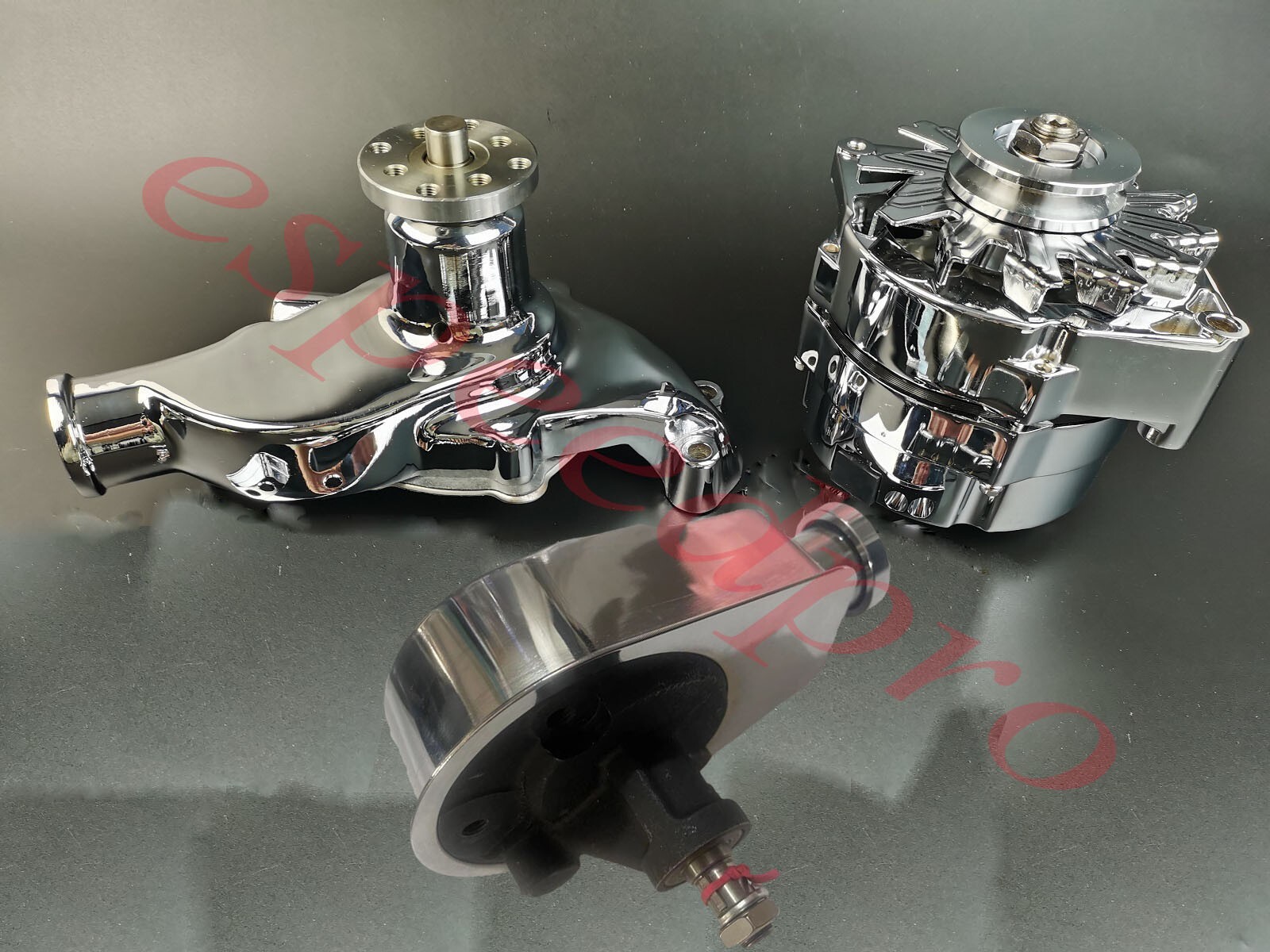 Small Block Chevy Chrome Short Water Pump Power Steering Pump 140 AMP ...