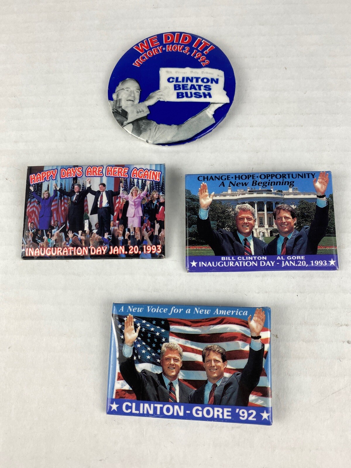 Clinton/Gore Political Pins Lot Of 4 1992/1993 Election/ Inauguration ...