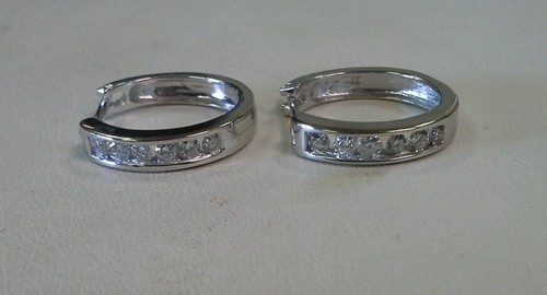 14k White Gold ZEI Diamond Hoop Earrings | eBay