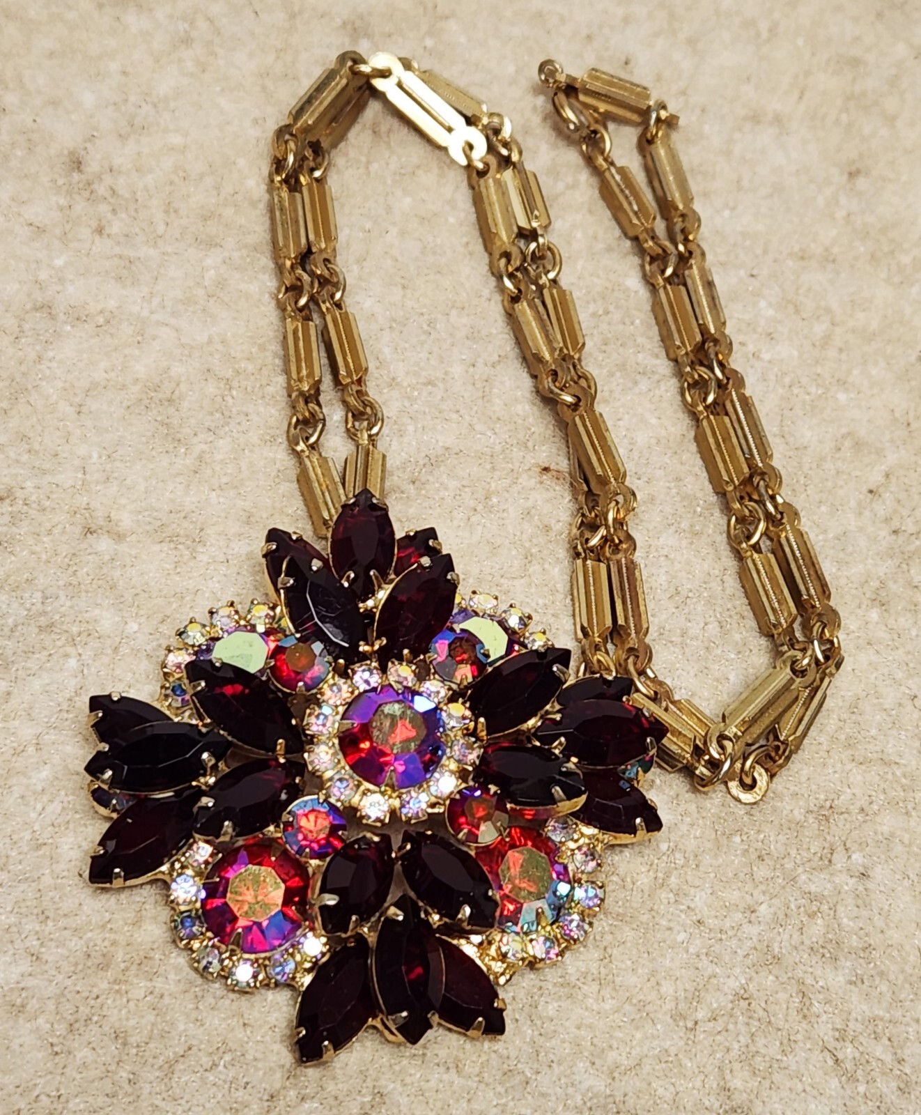 Juliana D&E Ruby Red Aurora Borealis Rhinestone Pendant Necklace ...
