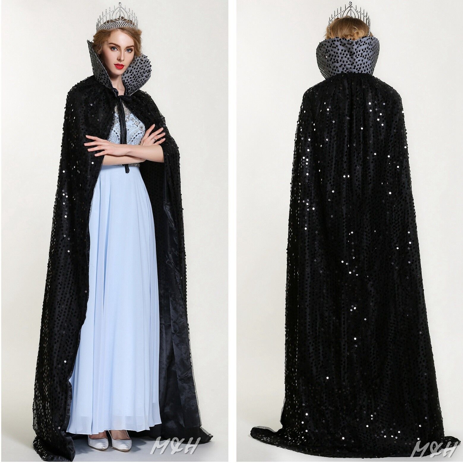 Black 71" Long Cloak Scales-Sequin Satin Cape Beauty Pageant Party ...