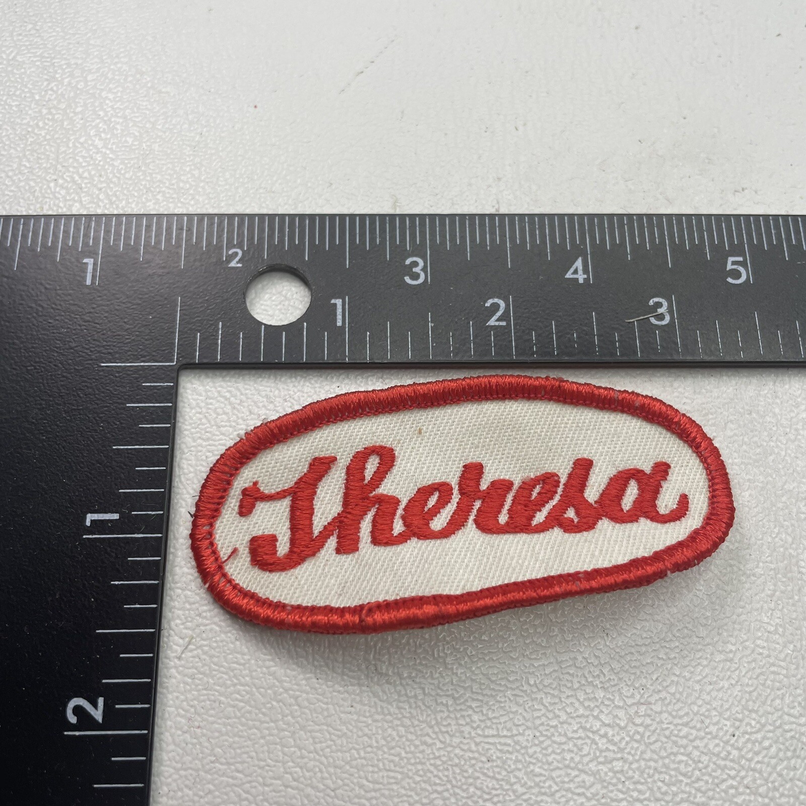 Vtg Uniform Patch Name THERESA Red Letter Oval Patch In Cursive 25H4 | eBay