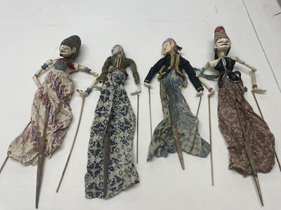 4 antique Wooden Indonesia Asian Stick Puppet Marionette Wayang Golek ...