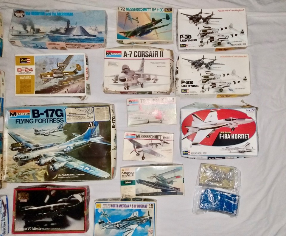 Vintage! LARGE Lot Of 17+ Military Aircraft Models Parts lot, etc. 1970 ...