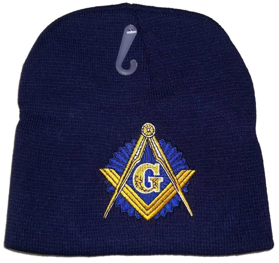 8" NAVY MASONIC EMBROIDERED WINTER BEANIE SKULL CAP mason hat | eBay