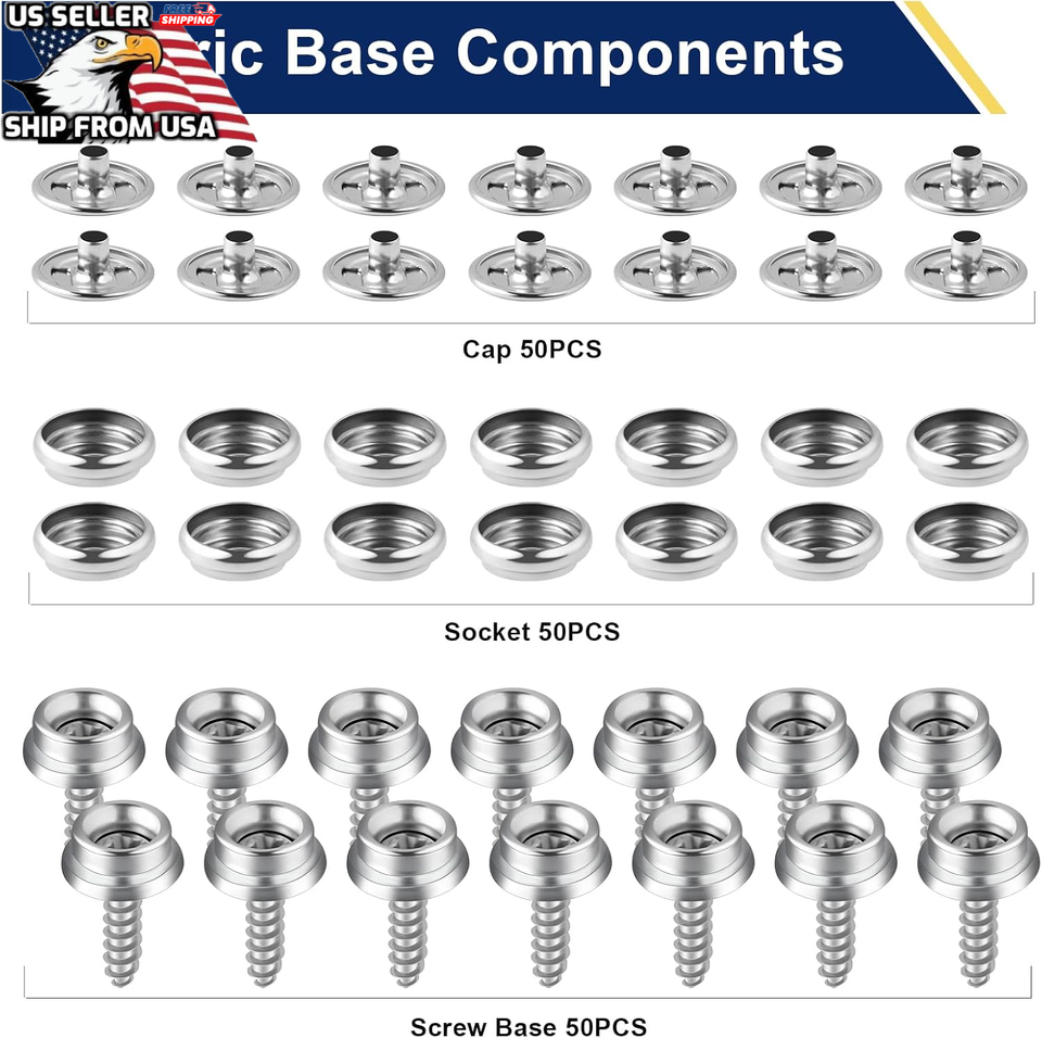 50 Set Stainless Steel Boat Marine Canvas Snap Cover Button Socket ...