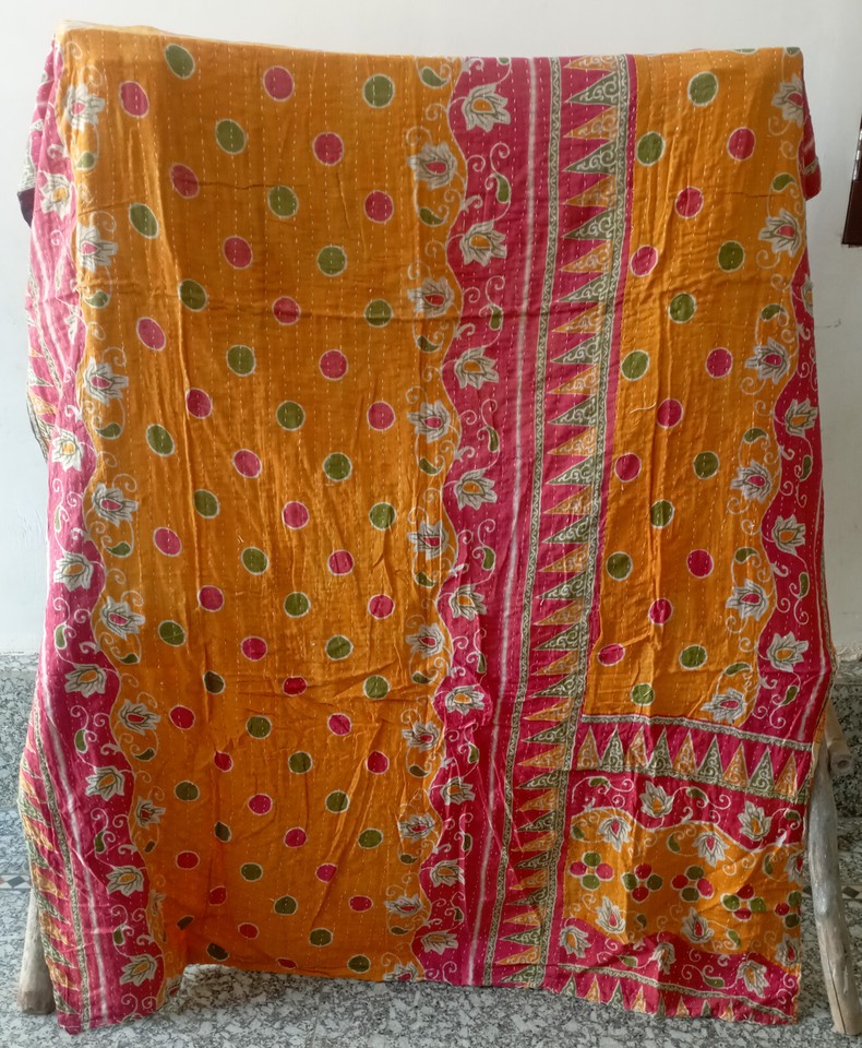 Indian Reversible Throw Blanket Vintage Kantha Quilt Handmade Bohemian ...