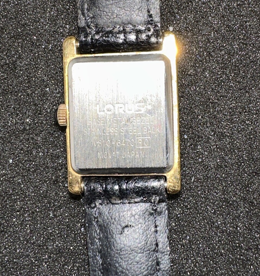 Lorus Disney Tank Watch VINTAGE V810-6470 Mickey Mouse Gold 17mm Needs ...