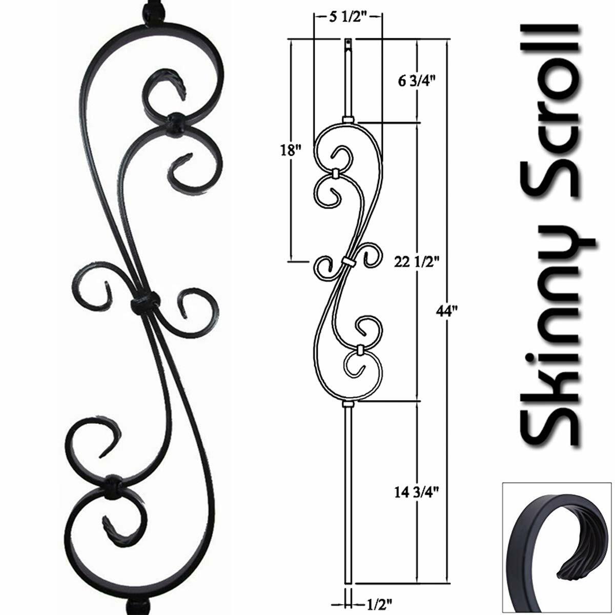 Skinny Scroll Stair Iron Balusters (5-PACK) Hollow Metal Spindles ...