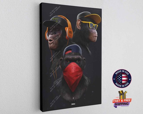 Wise Monkeys 3 Swag Banksy Monkey Gorilla Chimp Canvas Print Wall Art ...