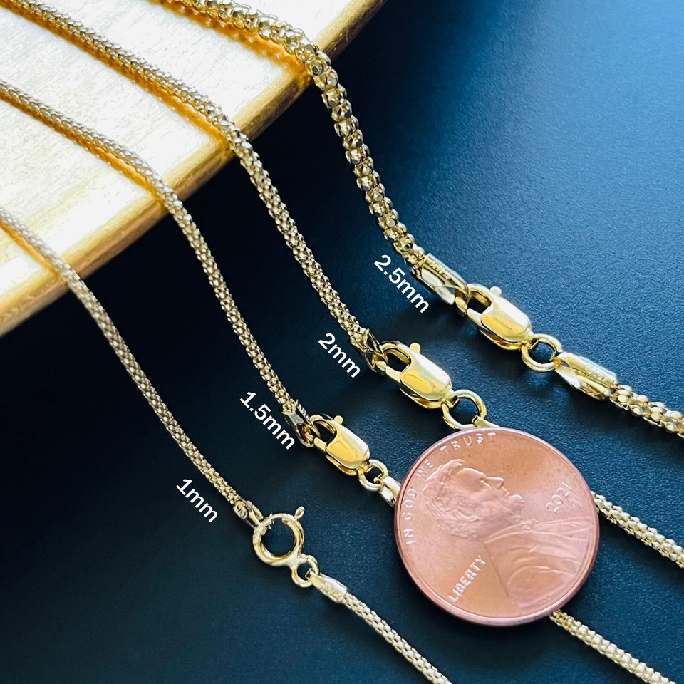 925 Sterling Silver Gold-Plated Diamond Cut Popcorn Chain Necklace ...