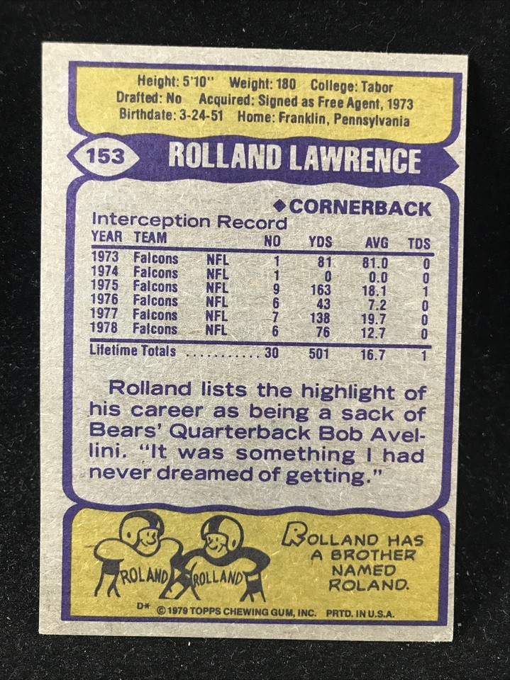 Rolland Lawrence Atlanta Falcons Autographed Card | eBay