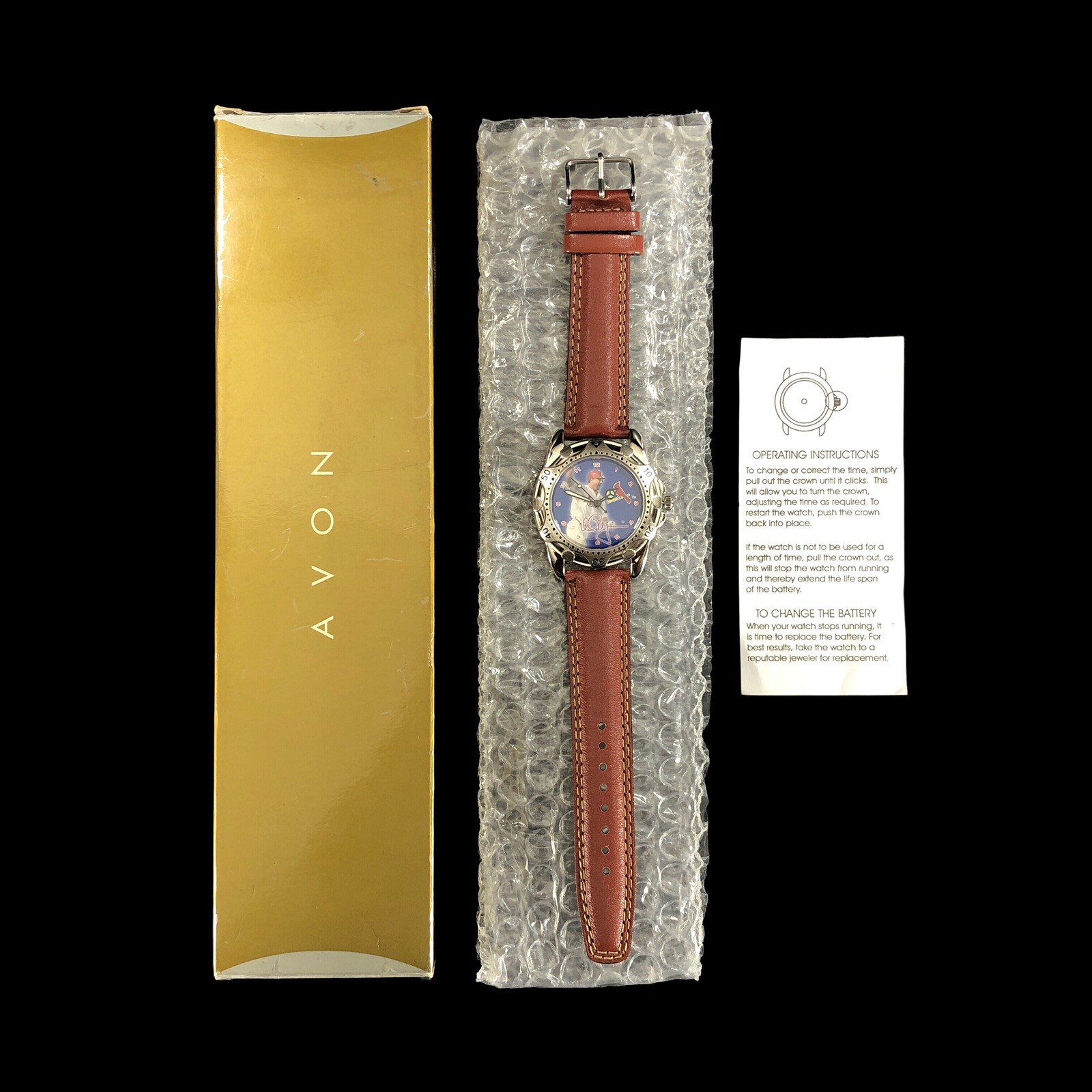 1998 Avon Home Run Hero Mark McGwire Watch Adjustable Leather Band NO ...