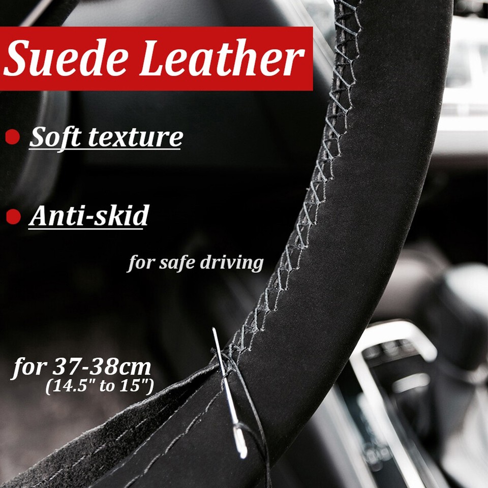 Suede Steering Wheel Cover Leather anti-slip Stitch on 15 inch ...