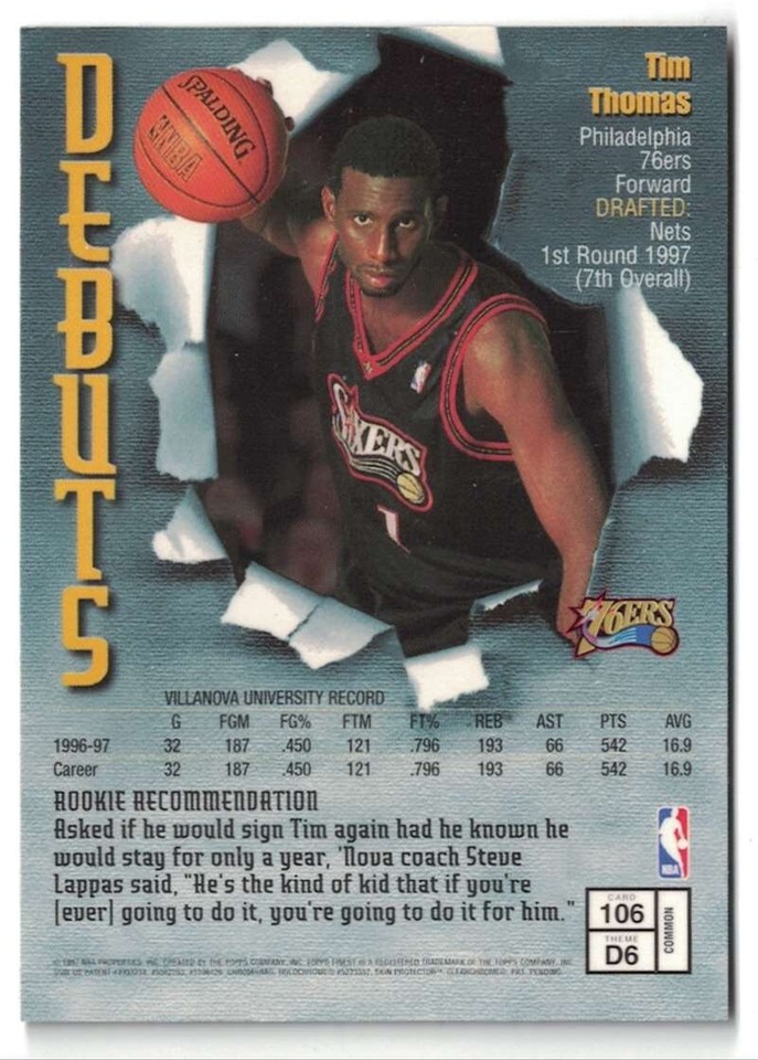 1997-98 Topps Finest #106 Common - Bronze - Tim Thomas | eBay