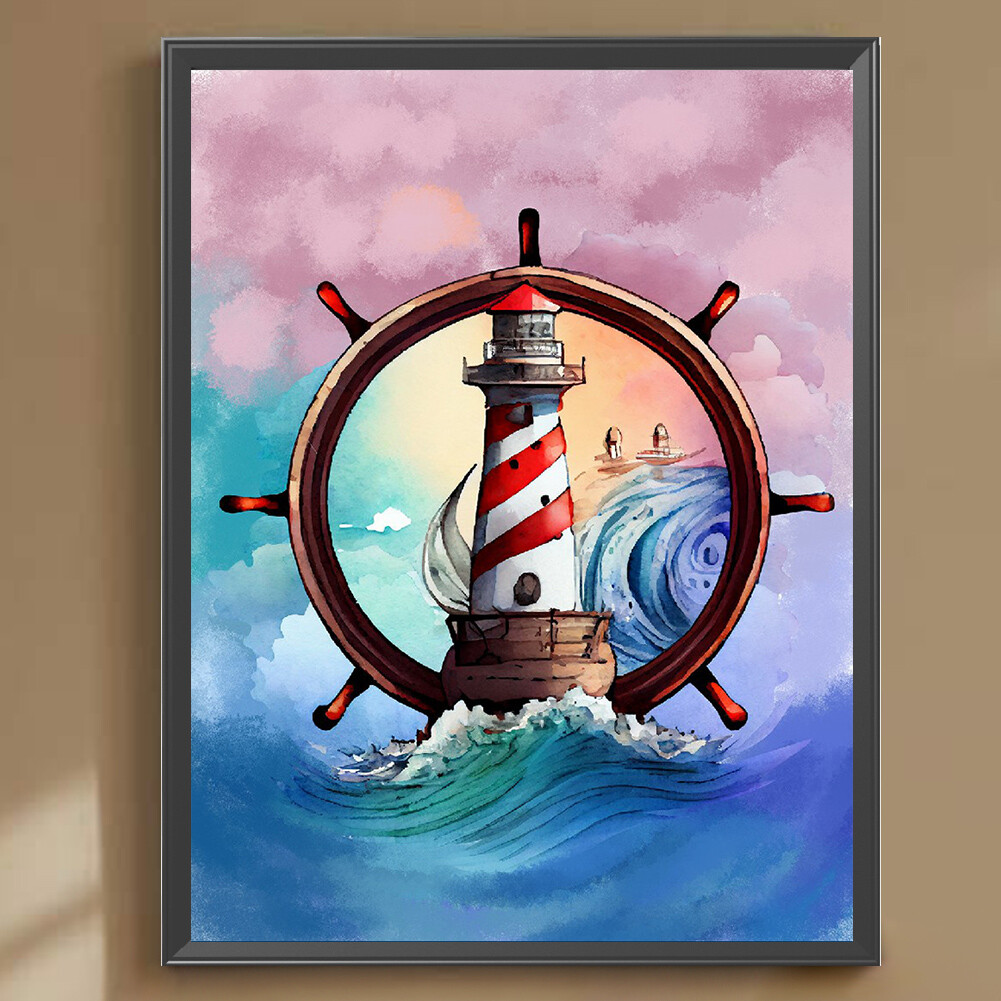 5D DIY Full Round Drill Diamond Painting Wheel Lighthouse Decoration ...