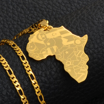 Gold Deluxe Africa Necklace Pendant Chain Rasta Reggae Afro Black ...