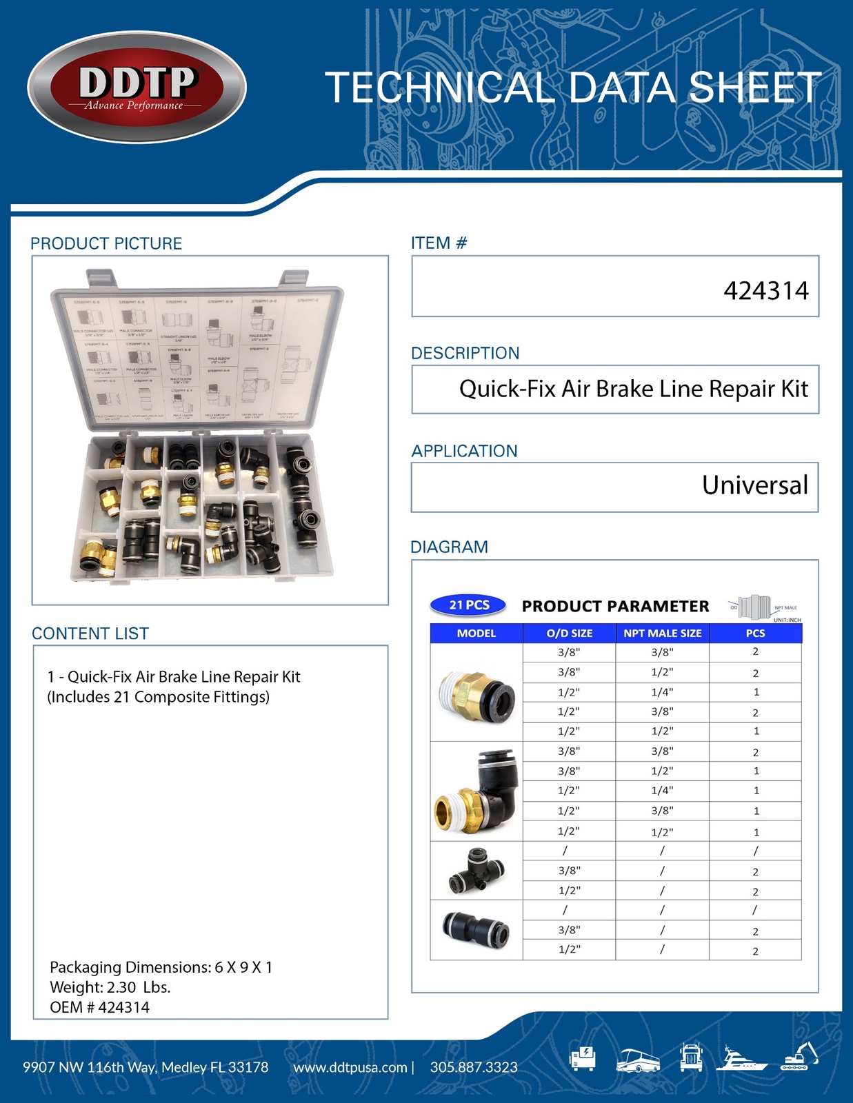 Quick-Fix Air Brake Line Repair Kit Includes 21 Composite Fittings ...
