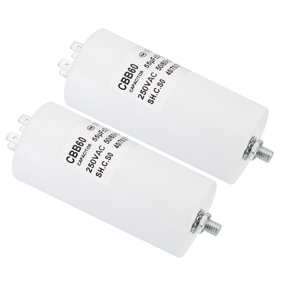 CBB60 55uf Running Capacitor,2Pcs AC 250V 4 Pins 50/60Hz with M8 Screw ...