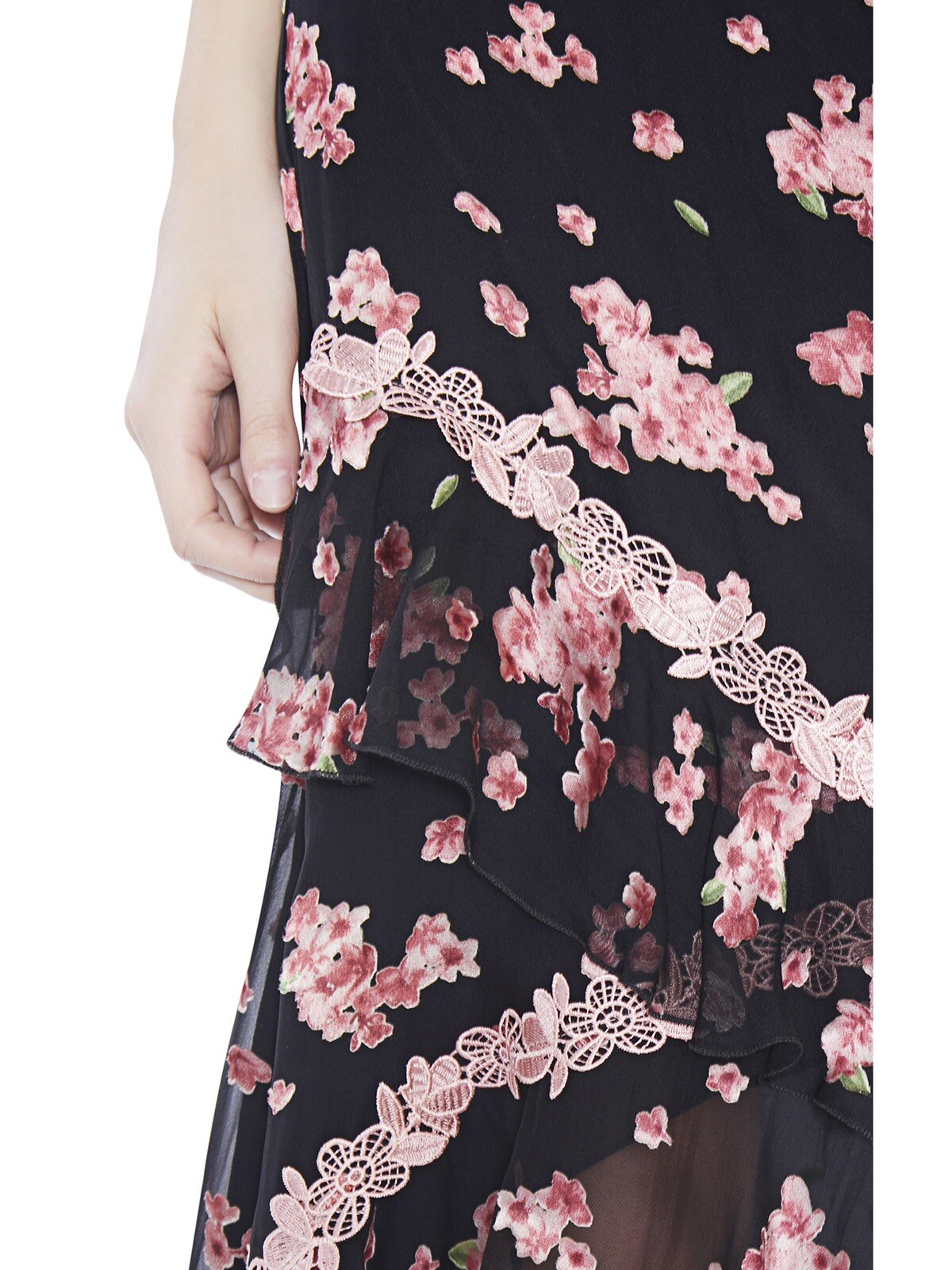 Alice + Olivia Caydon Off Shoulder Midlength Dress Black Floral Silk ...