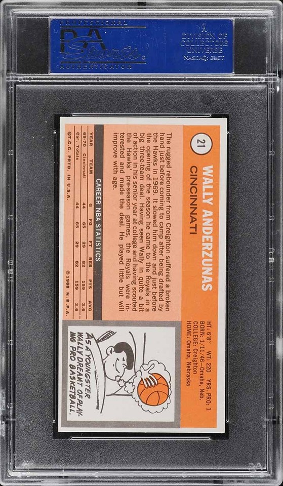 1970 Topps BkB Card # 21 Wally Anderzunas Cincinnati Royals PSA 9 MINT ...