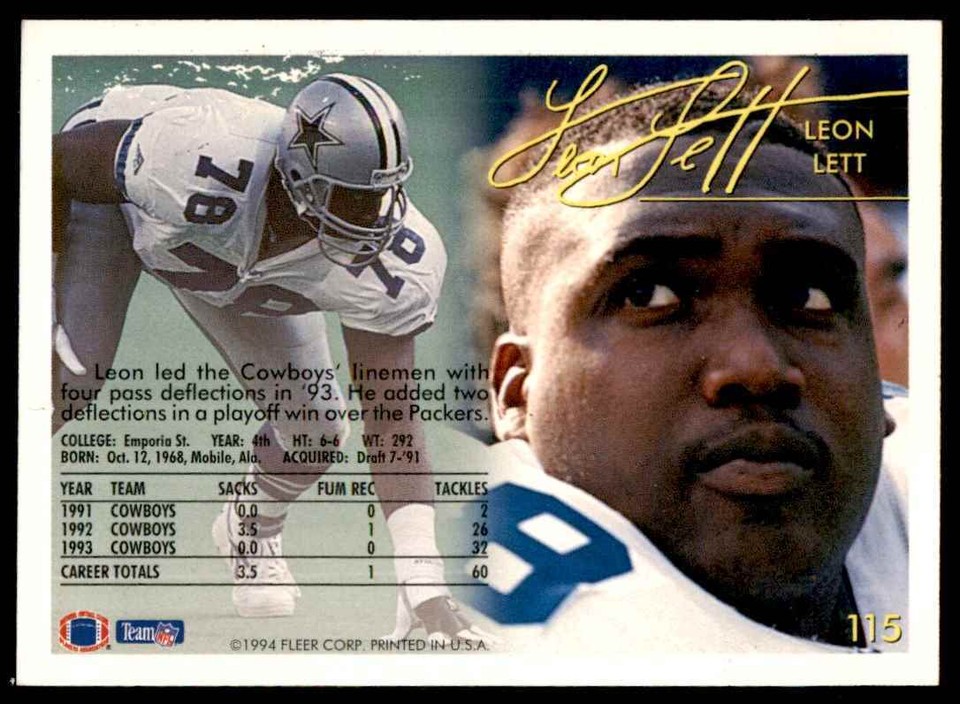1994 Fleer Leon Lett Dallas Cowboys #115 | eBay