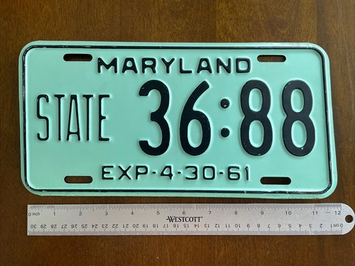 Vintage 1961 Maryland License Plate Tag State 36:88 | eBay