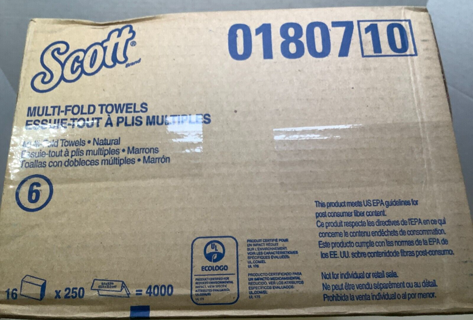 Scott 01807 Towels, White, 250 Towels pk, 16 Packs, 4000 Total, Free ...