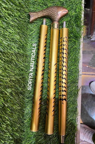 Vintage Style Brass Head Handle Fish Design Walking Stick Wooden cane ...