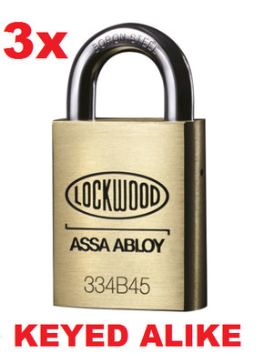 3 x Lockwood Padlock Keyed Alike 4 x keys High Security Padlock 334B45 ...