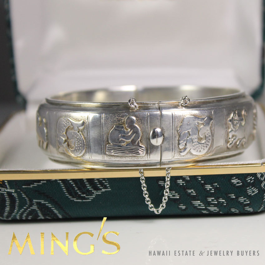 MING'S HAWAII * VERY RARE * ZODIAC STERLING SILVER HINGED BANGLE ...