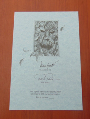 False Memory Signature Page Only - Signed by Dean Koontz & Parks ...