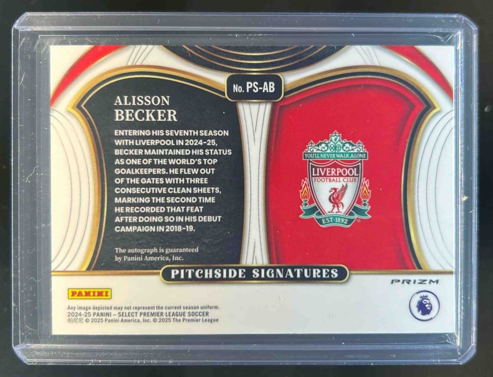 2024-25 Select Premier League Alisson Becker Pitchside Signatures Auto ...