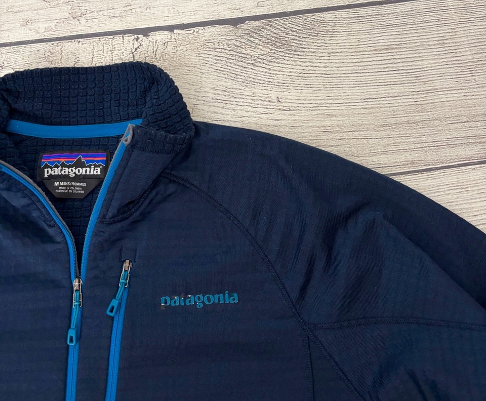 PATAGONIA R1 Mens Medium Navy Blue Polartec Power Grid Fleece 1/4 Zip ...