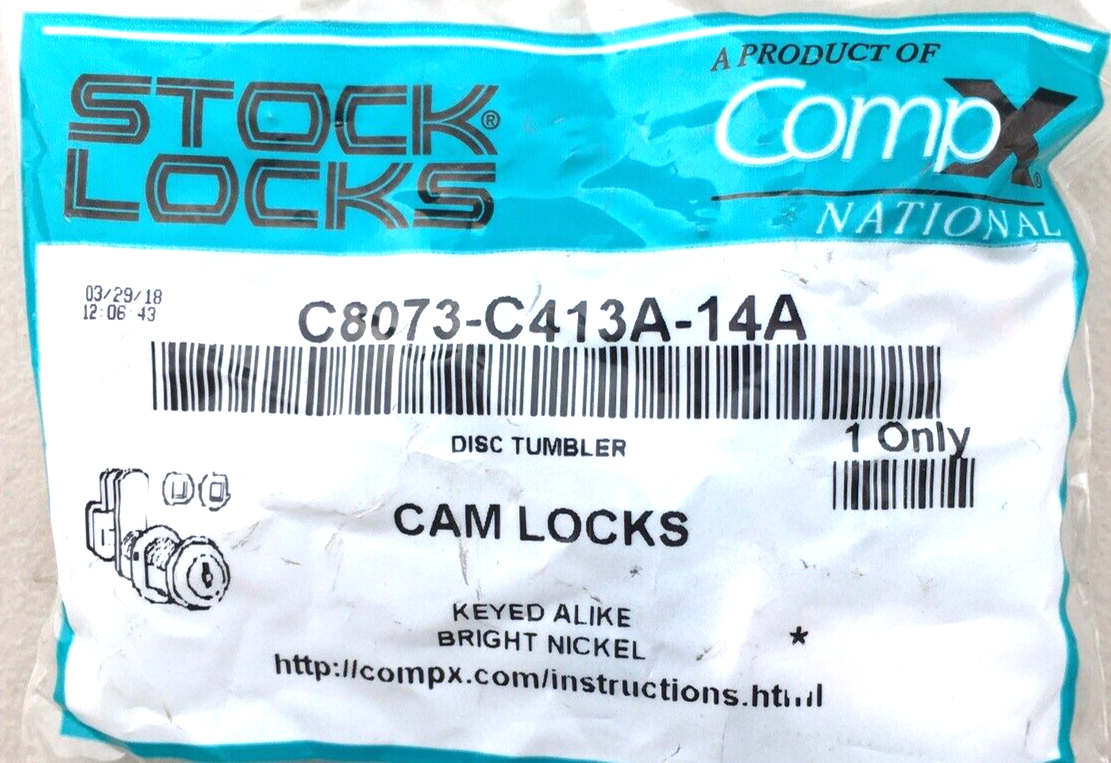CompX C8073-C413A Cam Lock 1 3/16" Keyed Alike Bright Nickel USA MADE ...