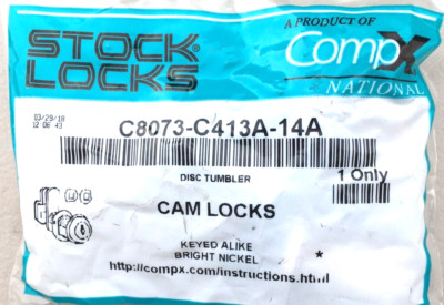 CompX C8073-C413A Cam Lock 1 3/16" Keyed Alike Bright Nickel USA MADE ...