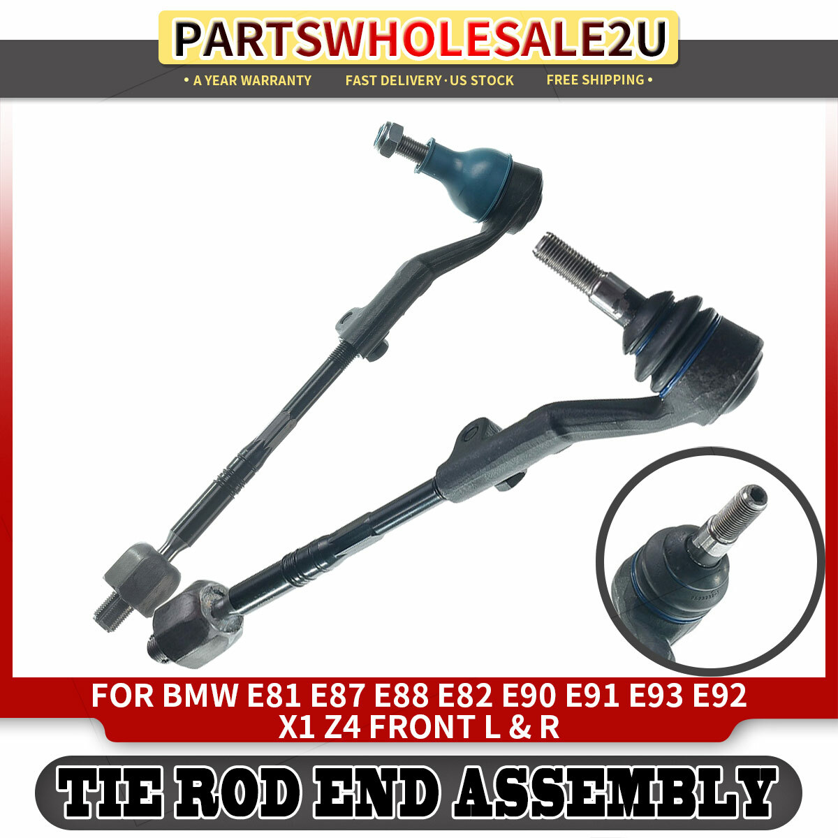 2pcs Tie Rod End Assembly Front LH&RH for BMW E81 E87 E90 E91 X1 Z4 ...