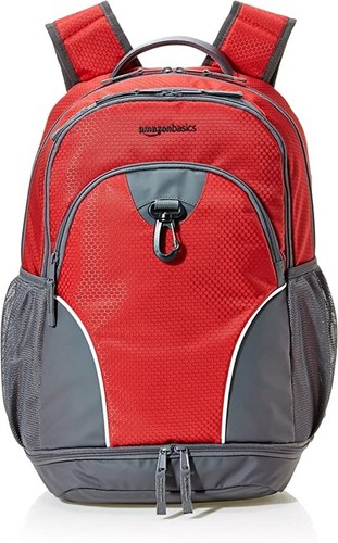 NEW Amazon Basics Sports 17" Laptop Backpack Red commuter bag shoulder ...