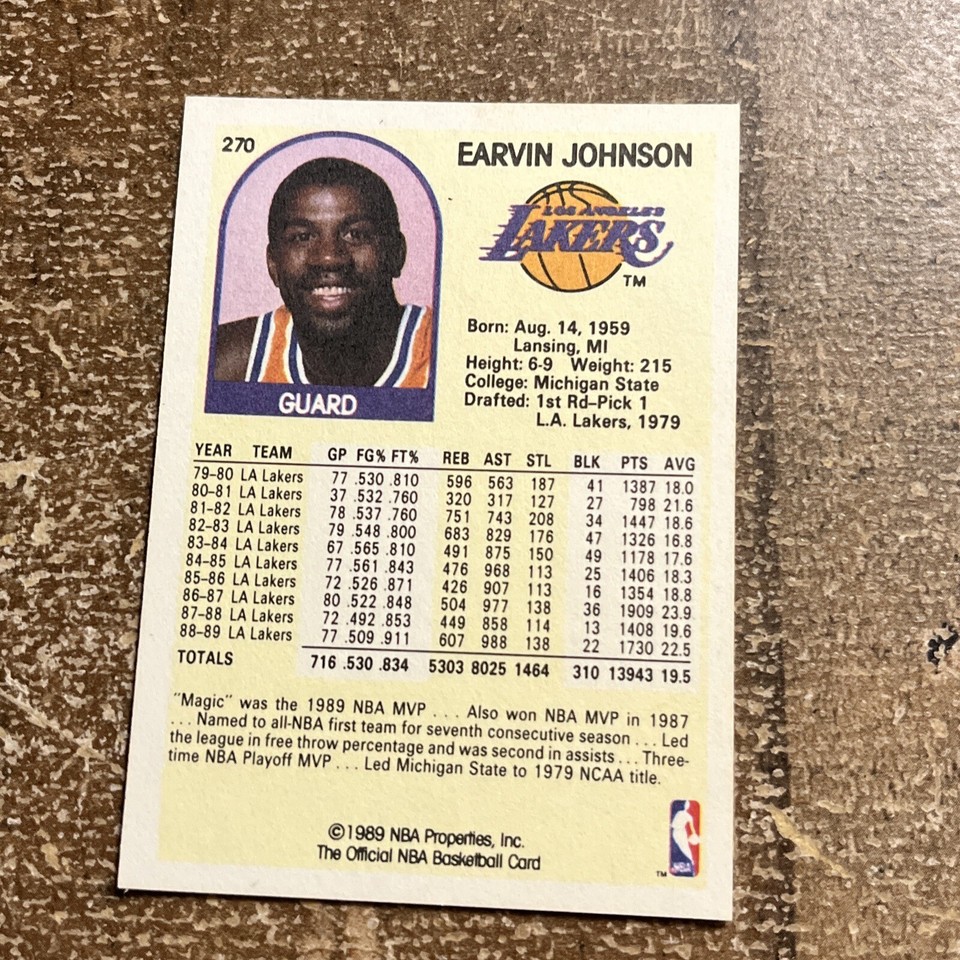 EARVIN MAGIC JOHNSON 1989-90 NBA Hoops #270 Los Angeles Lakers ...