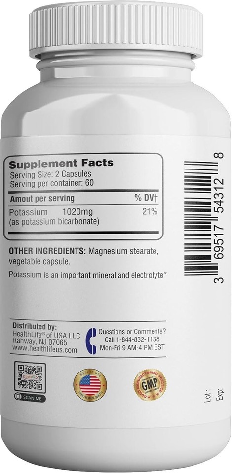 365 Health Potassium Supplement 1020 Mg | Potassium Bicarbonate | Non-Gmo | Glut | eBay