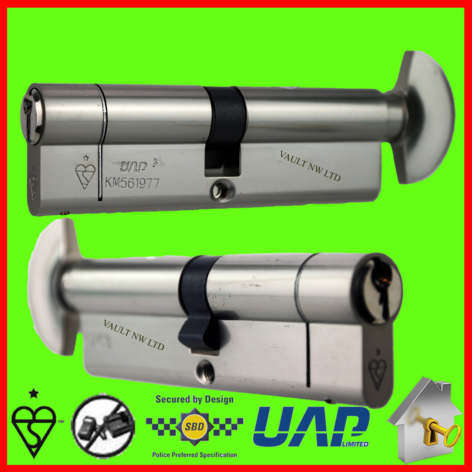 Euro Cylinder Lock Pair Keyed Alike Locks UAP 1 Star High Security ...