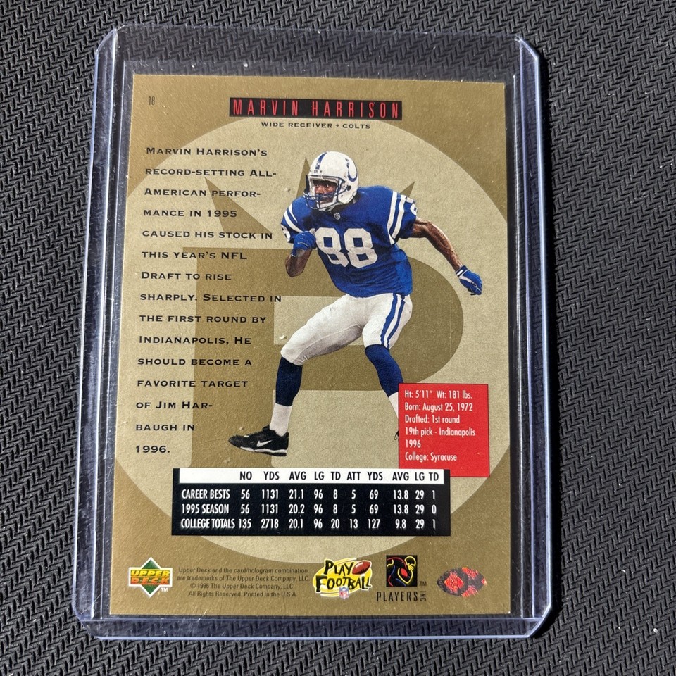 1996 Upper Deck Sp Premier Prospects Rc 18 Marvin Harrison Colts See